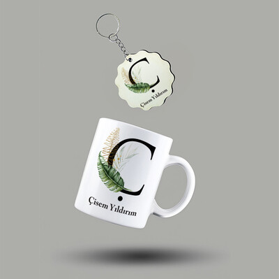 Kişiye Özel Ç Harfli Kupa Bardak ve Anahtarlık - Hediyemen.com