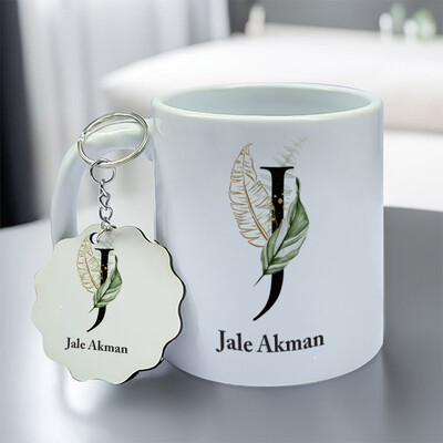 Kişiye Özel J Harfli Kupa Bardak ve Anahtarlık - Hediyemen.com