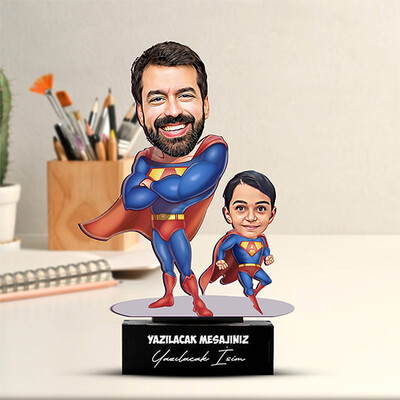 Süper Baba ve Oğlu Karikatürlü Biblo - Hediyemen.com
